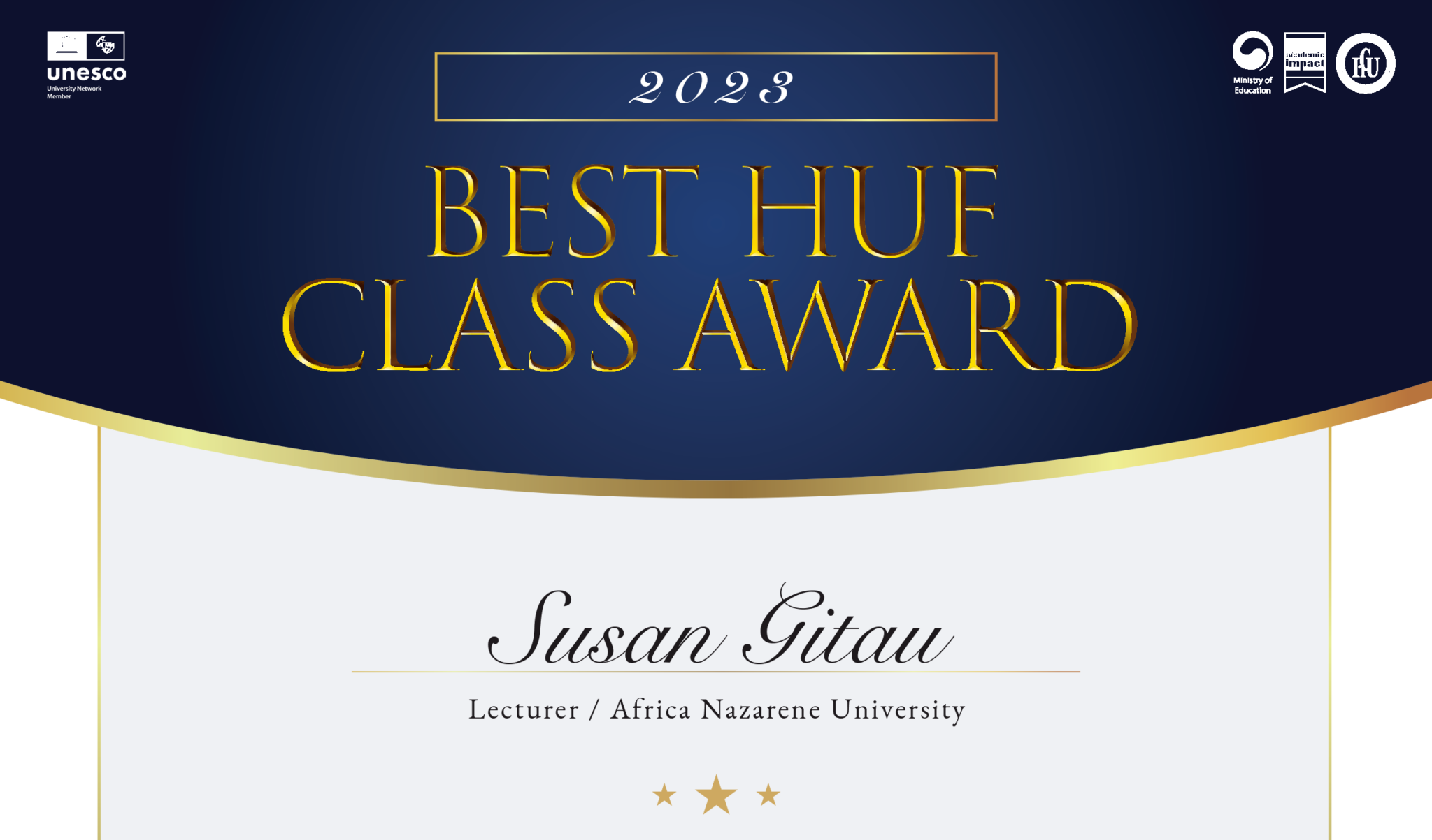 Dr Susan Gitau Wins Best HUF Class Award - Africa Nazarene University